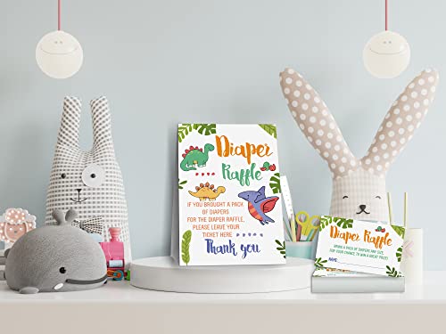 Diaper Raffle Game Sign and Card, Dinosaur Baby Shower Party Game Set, 1 Sign with 50 Raffle Tickets – DR10
