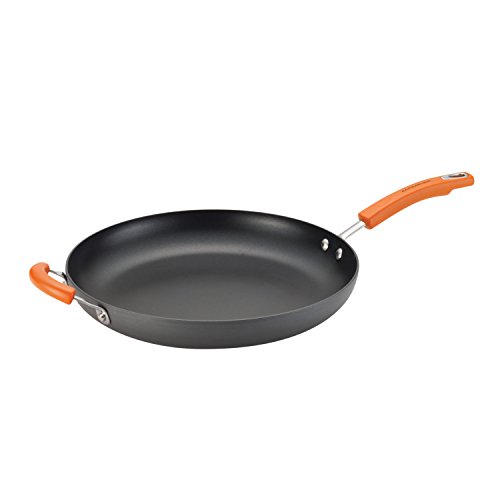 Rachael Ray Brights Hard-Anodized Nonstick Cookware Set with Glass Lids, 14-Piece & Brights Hard Anodized Nonstick Frying Pan/Fry Pan/Hard Anodized Skillet with Helper Handle - 14 Inch, Gray