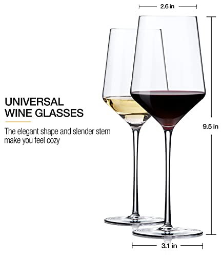 White Wine Glasses Set of 4- Modern Crystal Hand Blown Wine Glass-15 oz,Thin Rim,Long Stem,Perfect for Red or White,Daily Use,Unique Wedding Anniversary or Birthday Gift