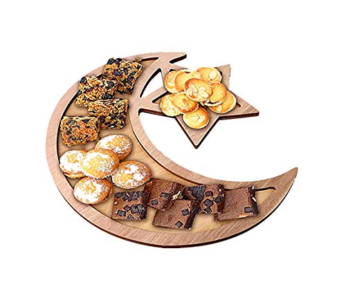 Cuawan Crescent Moon Plate Ramadan Wooden Tray Moon Ramadan Decorations Jupiter Tableware Eid Mubarak Party Breakfast Tableware Breakfast Dinner Dessert Pastry Display Stand Decoration
