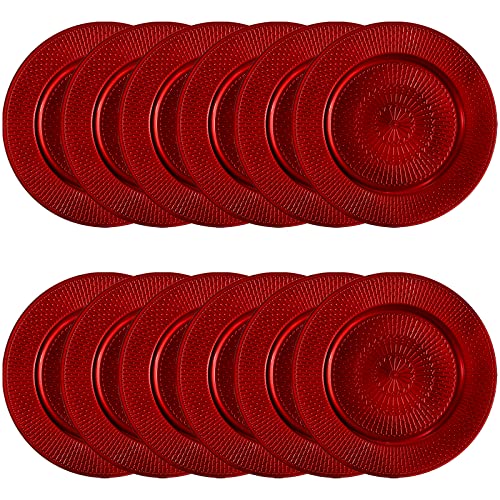 DEAYOU 12 Pack Red Charger Plates, 13-inch Beaded Chargers Plates, Wedding Charger Platters for Serving, Party