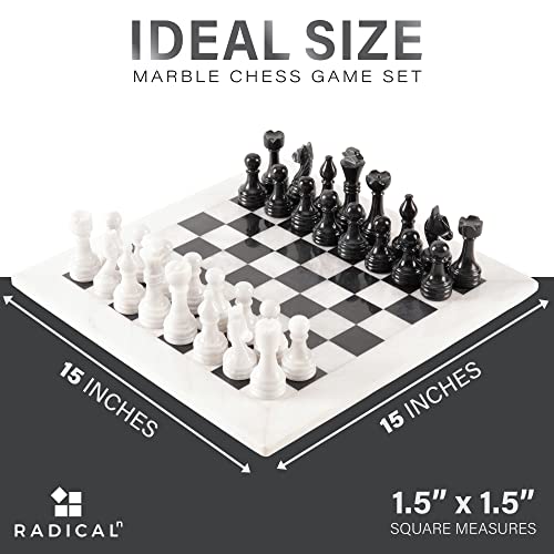 RADICALn 15 Inches Handmade White and Black Weighted Full Chess Game Set with Storage Box - Staunton and Ambassador Style Marble Tournament Chess Sets for Adults