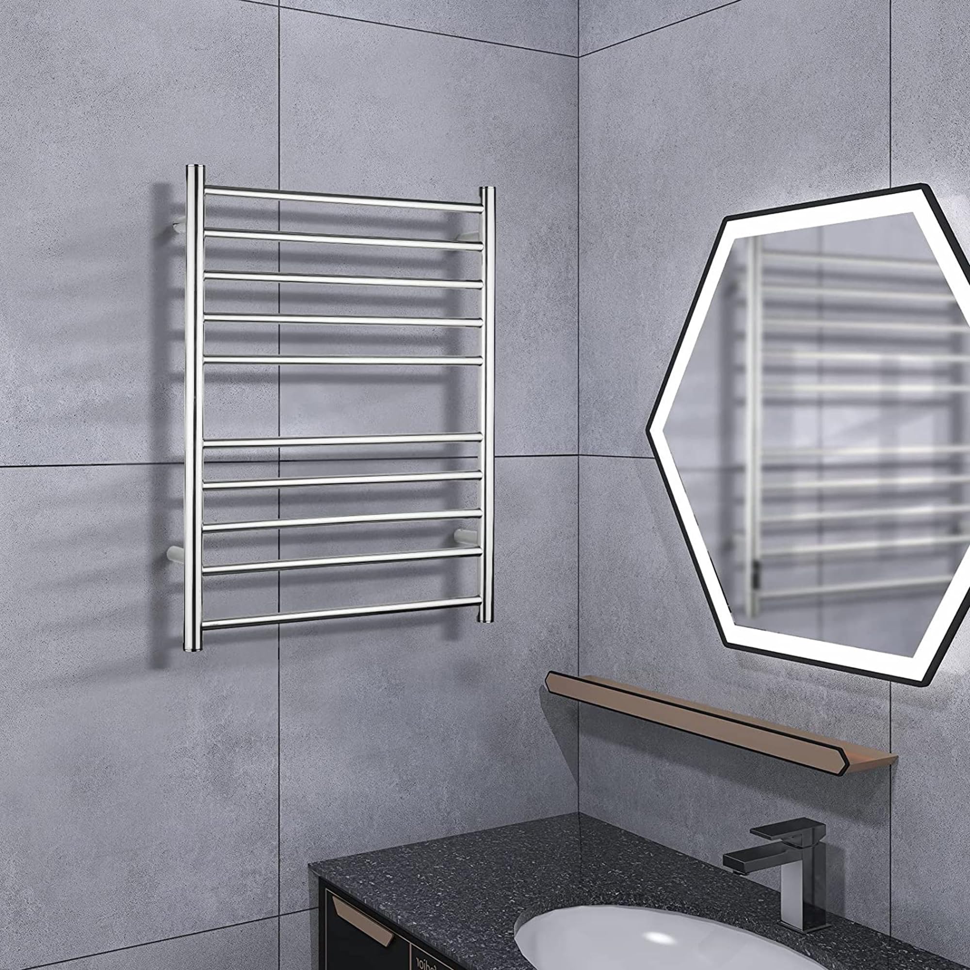 KIMORE Towel Warmer Rack 4 Bars Towel Dryer Wall-Mounted Plug-in Bath Towel Heater for Bathroom Aluminum Heated Towel Rack. Silver 20.90in