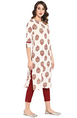Janasya Indian Women's White Pure Cotton Kurta(JNE3440-KR-M)