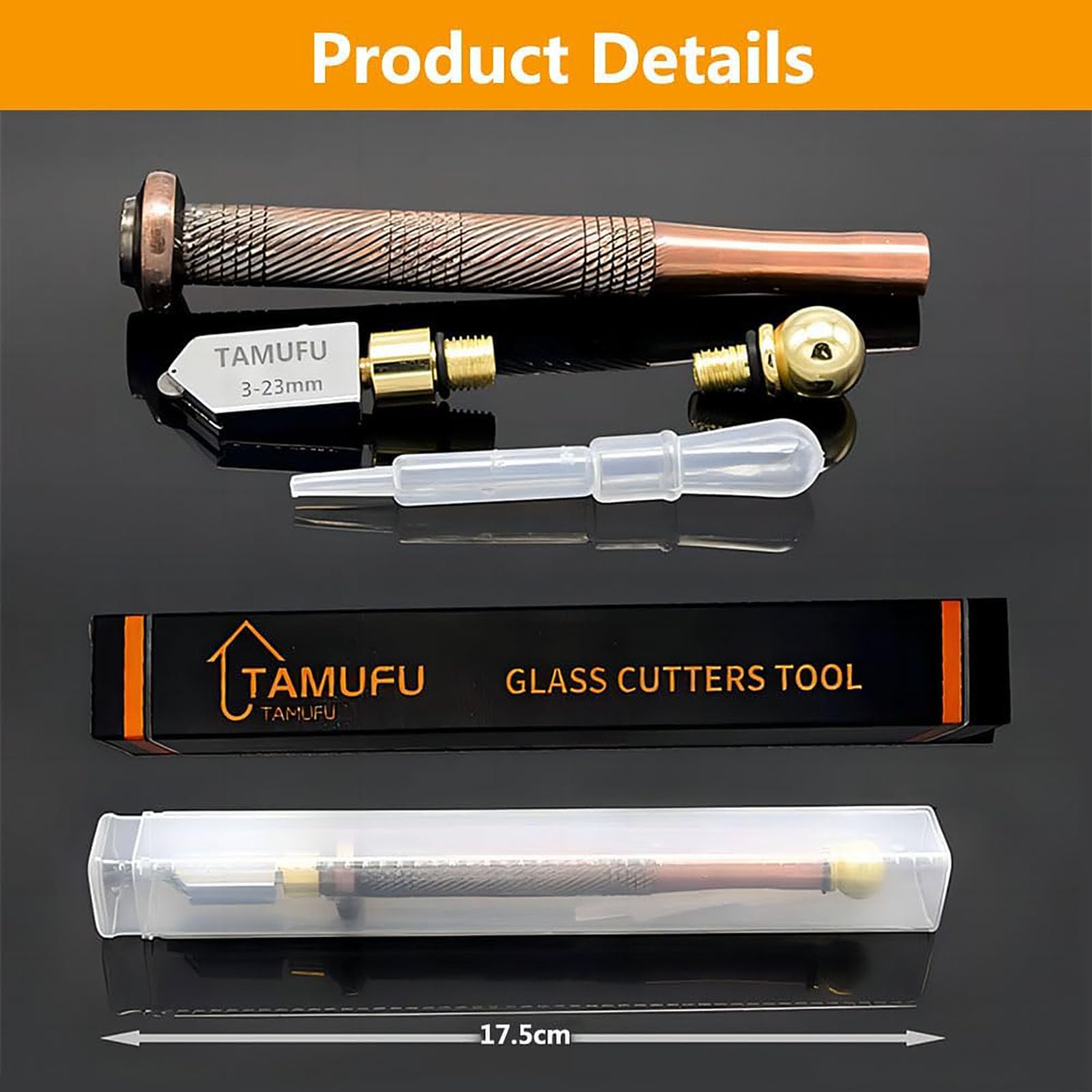 Glass Cutting Tool- 3-23mm Cutting Range- Glass Cutter with Carbide Tip, Anti-Slip Handle, and Auto-Oil System for Thick Glass/Tile/Mirror/Mosaic