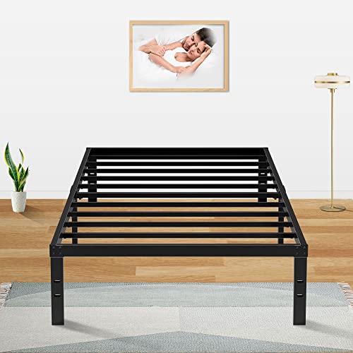 HISKIWUU Twin XL Bed Frame Heavy Duty 3000lbs 14 Inches,XL Twin Bed Frame Easy to Assemble Anti-Slip Noise Free,Bed Frame Twin XL No Box Spring Needed,Under Bed Storage,Black