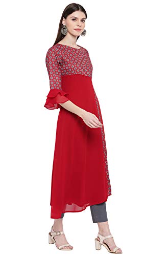Janasya Indian Women's Maroon Poly Crepe Kurta(JNE3607-KR-XXL)