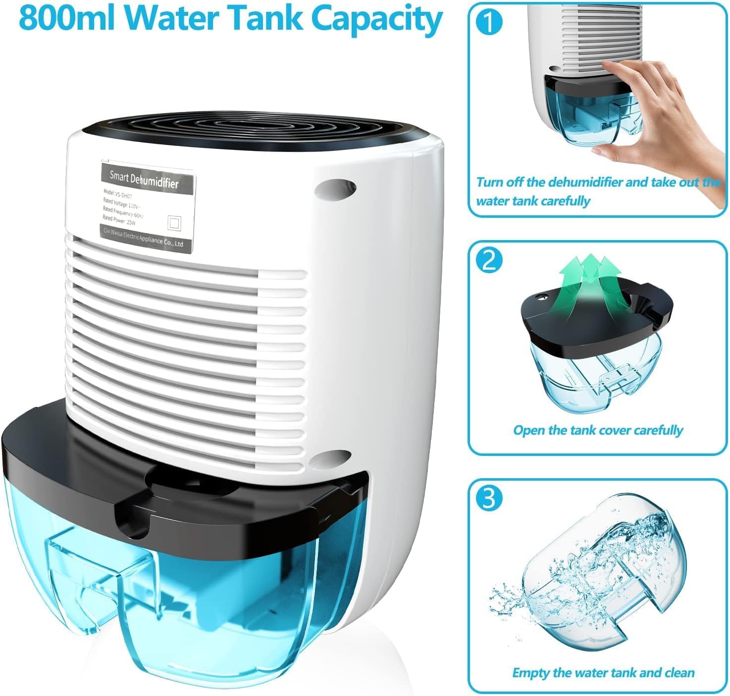 Dehumidifier for Home, Letingoo Auto Shut off Small Home Dehumidifier with Drain Hose, Portable Ultra Quiet Dehumidifier for Bathroom, RV Bedroom, Garage, Camper White