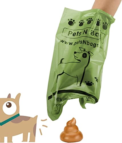 Pets N Bags Dog Poop Bags, Dog Waste Bags, Biodegradable Unscented Refill Rolls, Includes Dispenser