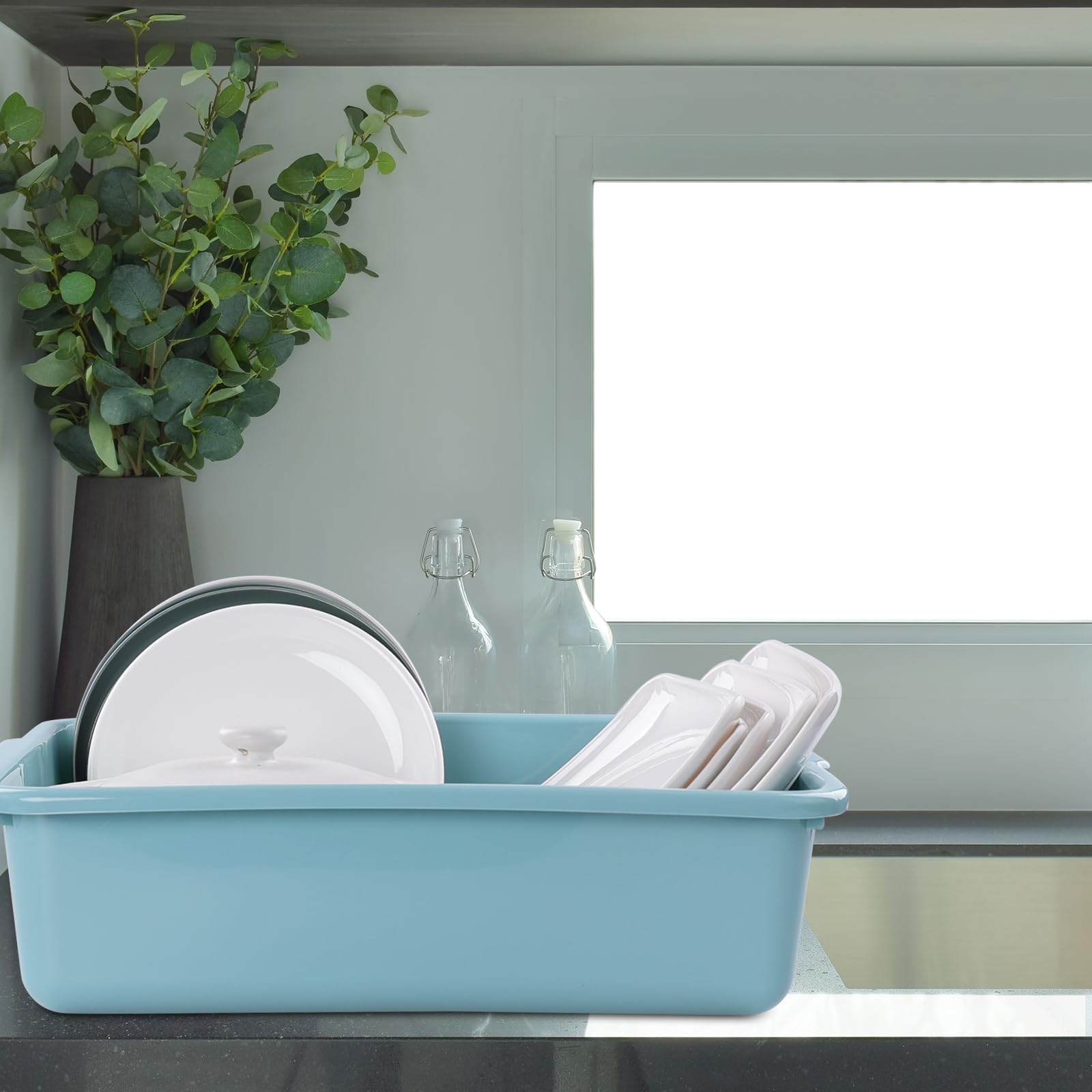 Inhouse 13 L Plastic Commercial Tote Box, Wash Tub Basin, 4-Pack, Mint Green, F