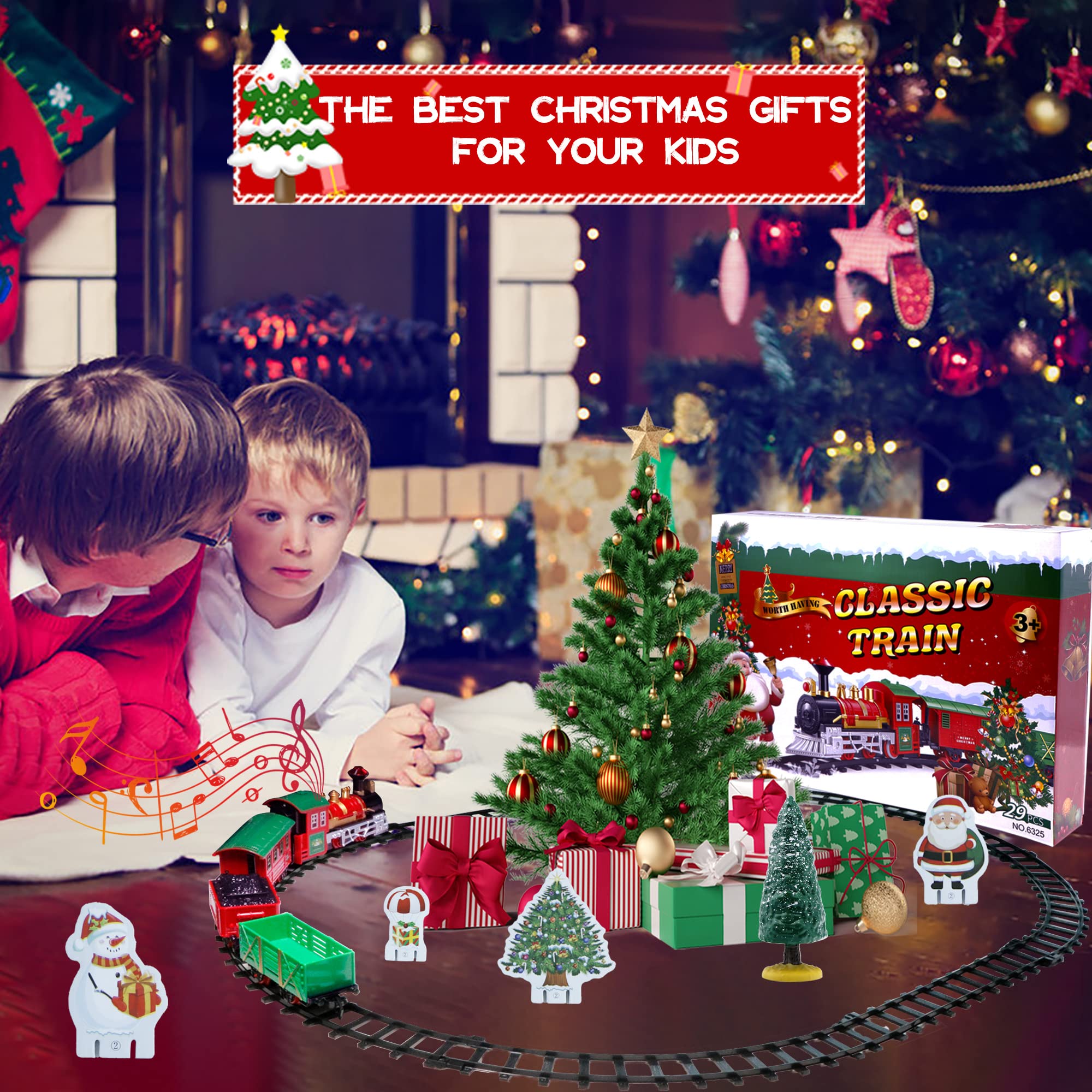 Christmas Train Set,Battery-Powered Train Toys with Light and Sounds Railway Tracks Sets Under/Around Christmas Tree Classic Toy Train Set Gifts for Boys Girls