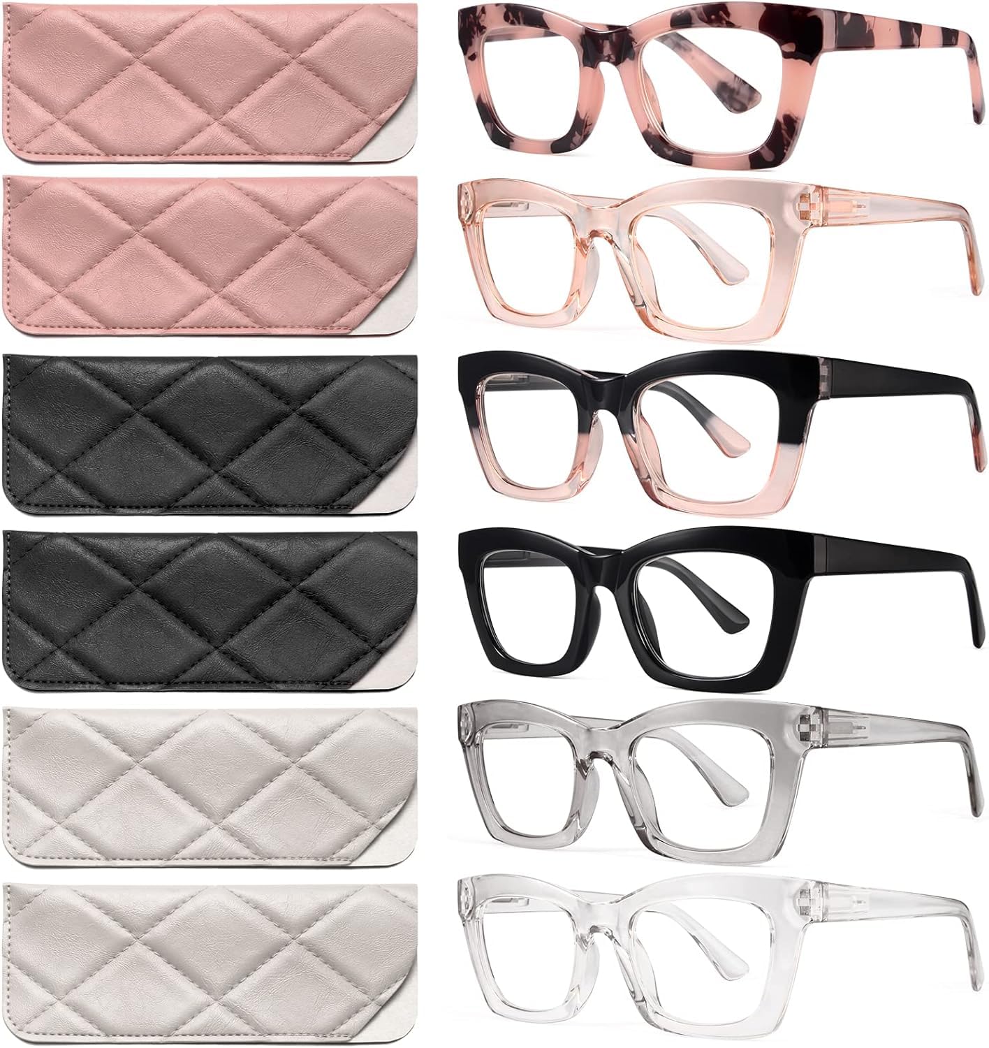 CCVOO 6 Pack Oprah Style Reading Glasses for Women Blue Light Blocking Computer Square Readers with Spring Hinge Men (A1 Mix, 2.75)
