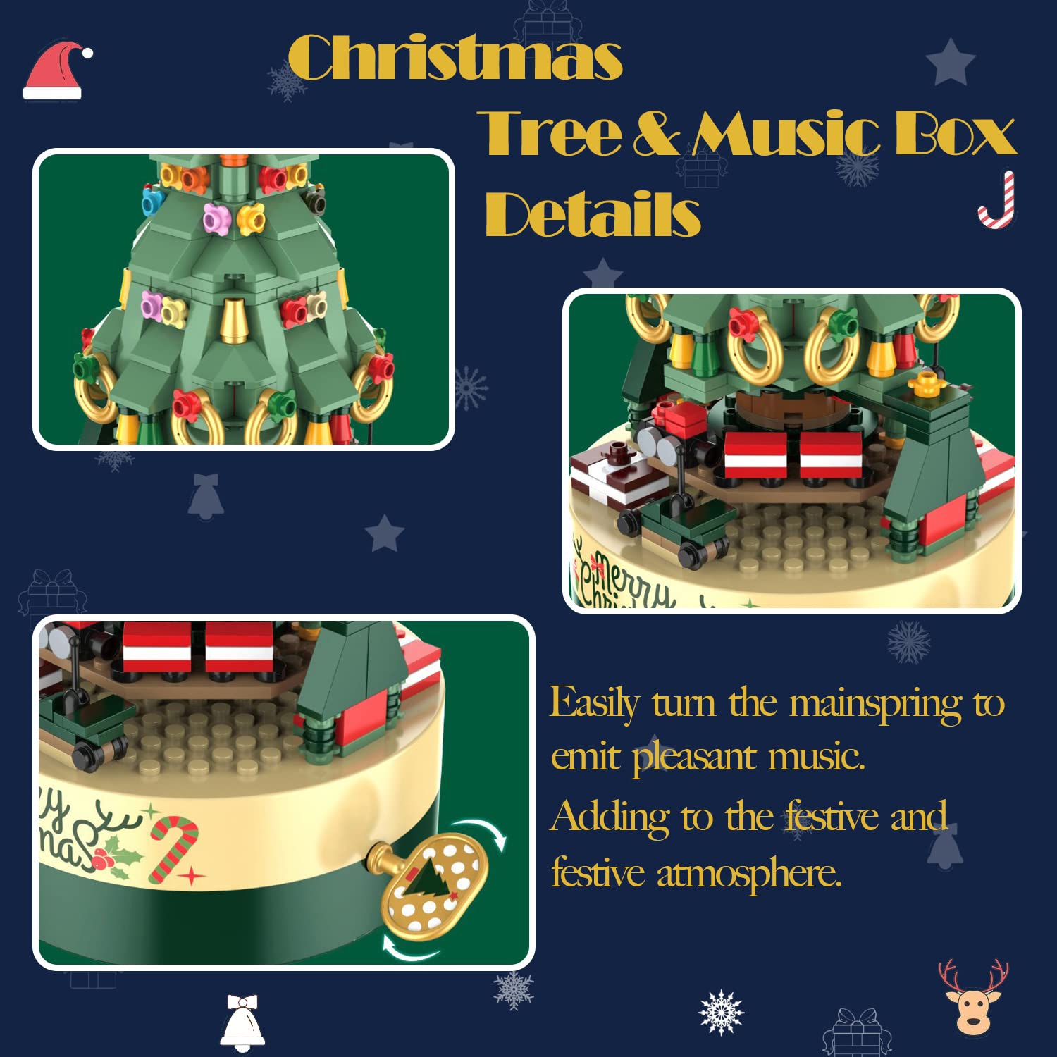 Christmas Tree Building DIY Building Block Music Box,Educational Learning Science Building,Creative Gifts for Holidays, Christmas, Thanksgiving, Easter. (Christmas tree music box, 360pcs)