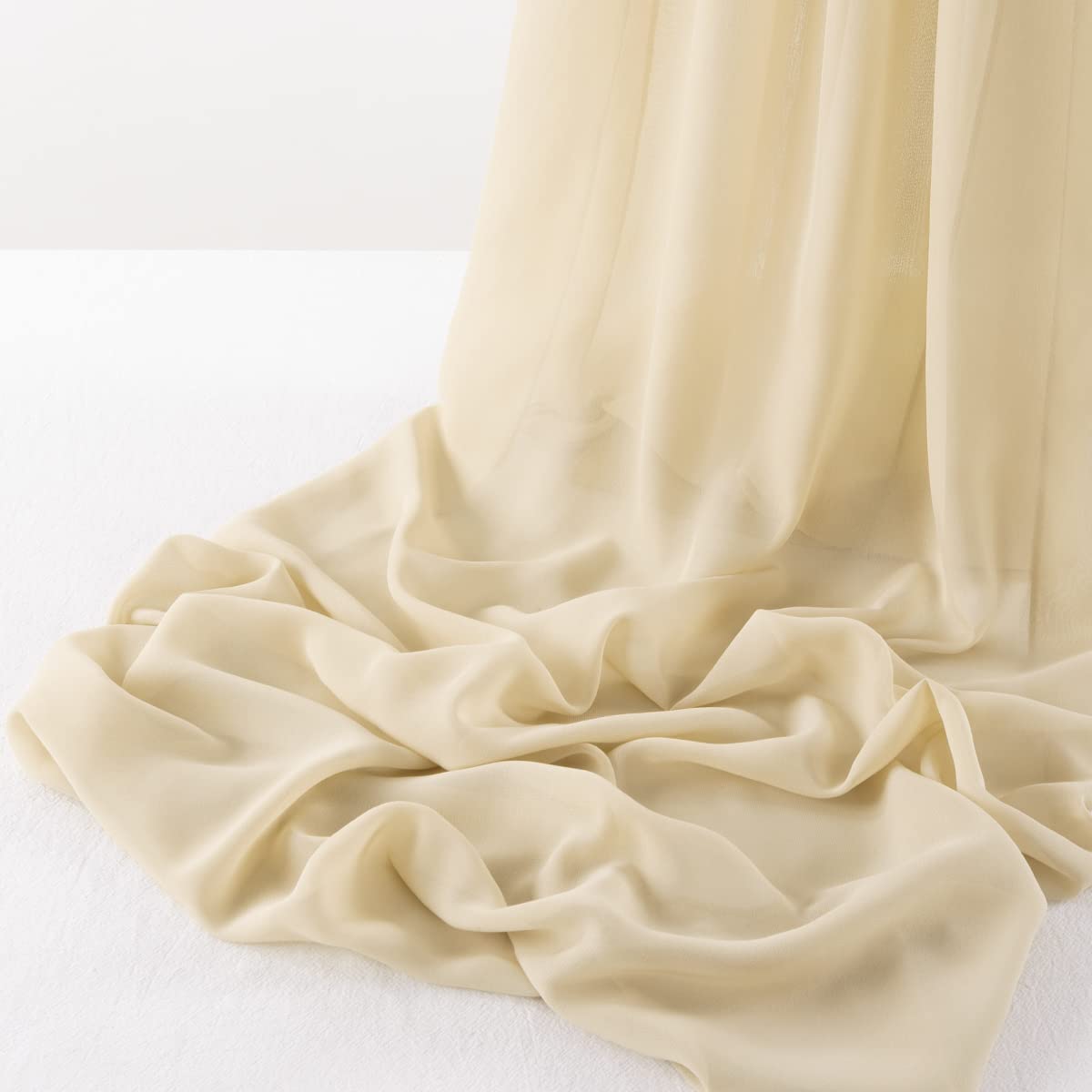 Champagne 10 Yards 60" Wide Sheer Fabric Chiffon Fabric by The Yard Continuous Solid Color Draping Fabric for Wedding Party Backdrop