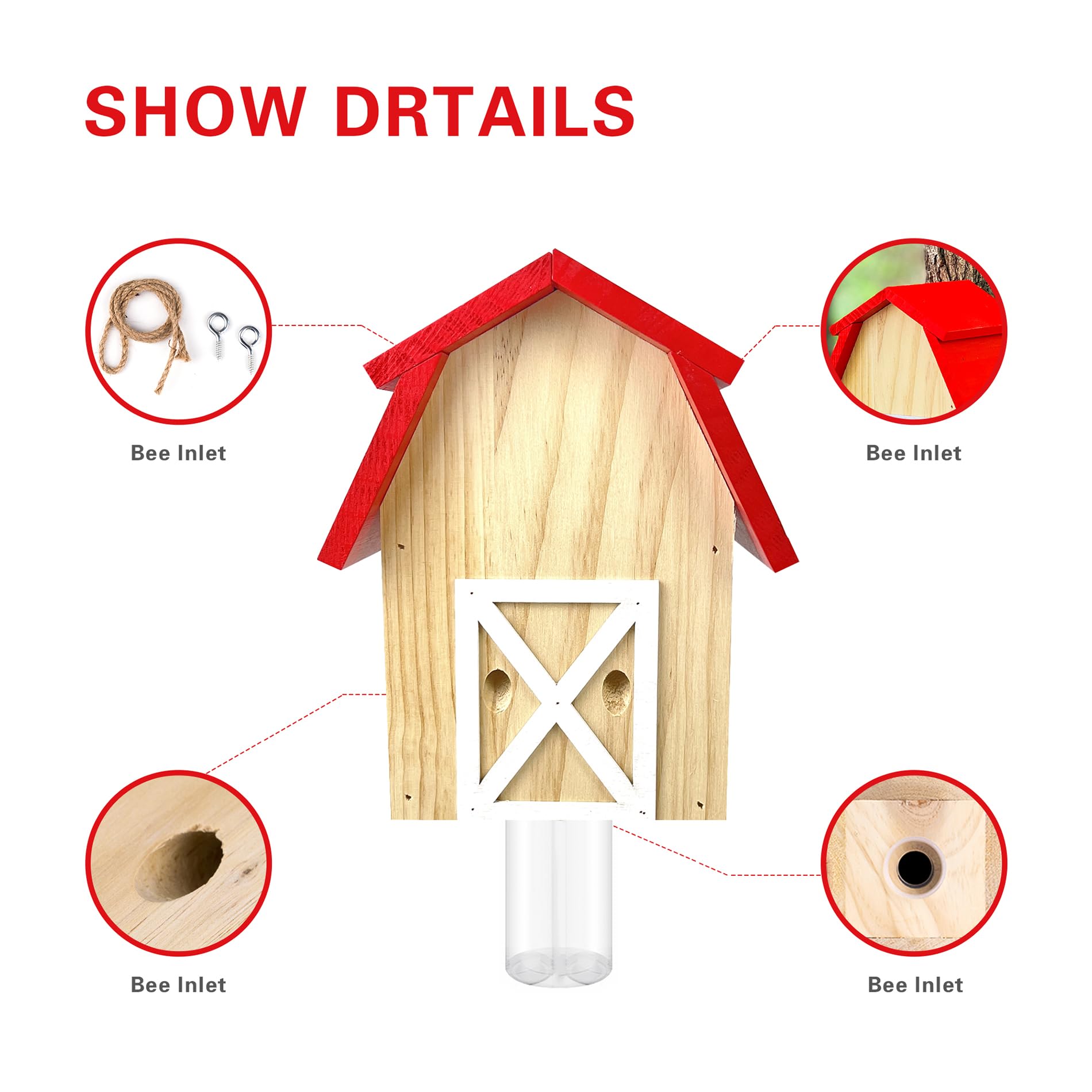 GRTRE 1 Pack Wood Carpenter Bee Trap for Outside - Best Bee Trap - Wood Boring Bee Trap- Nature Barn Style Carpenter Bee Traps Outdoor Hanging - Insect Traps Removes Carpenter bee