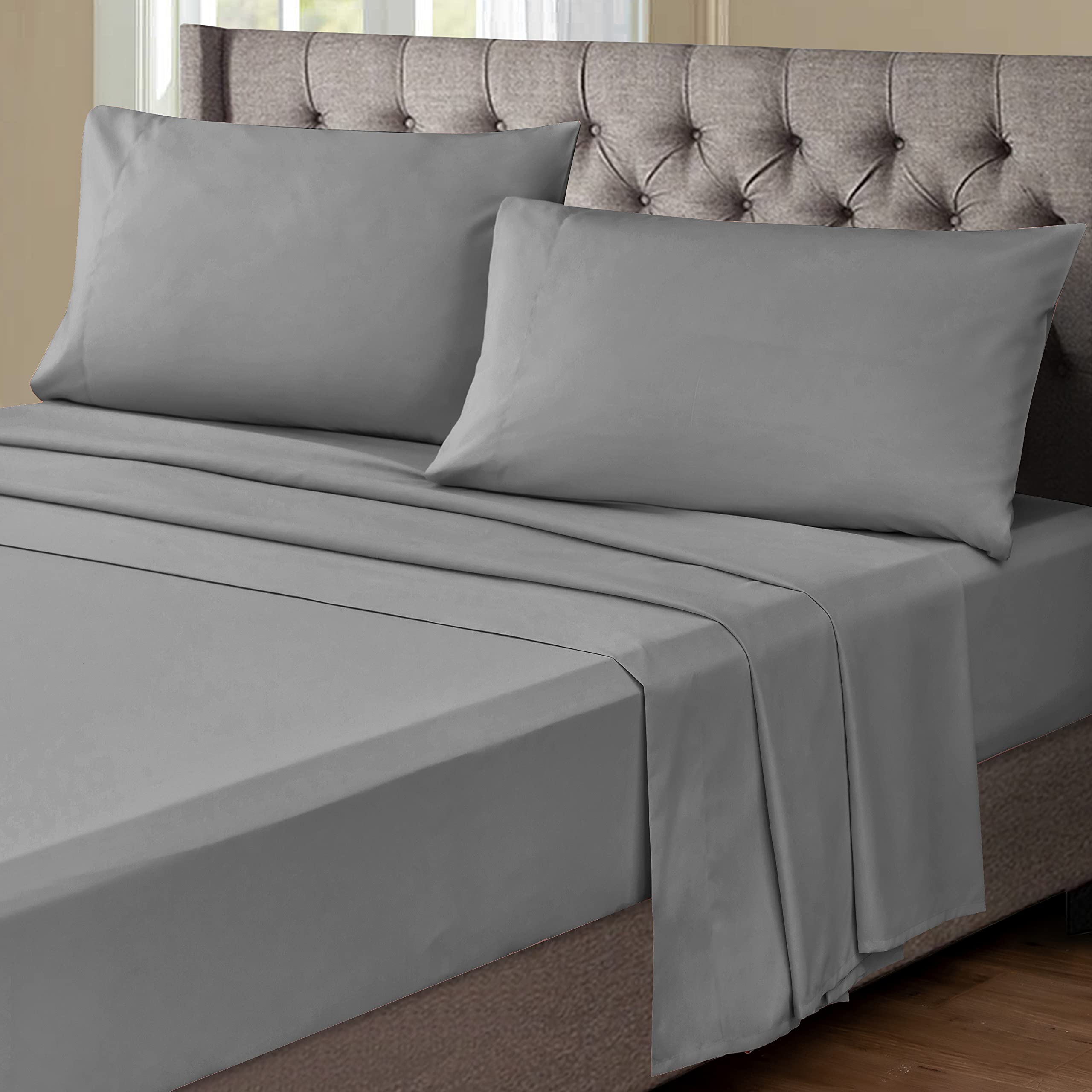 Chic Deep Pockets Queen Sheets - Super Soft Comfortable Brushed Microfiber, Cool Wrinkle Free Bed Sheets - 1 Flat Sheet 1Fitted Sheet 2 Pillowcases High Thread Count Bedding Sheets, Grey
