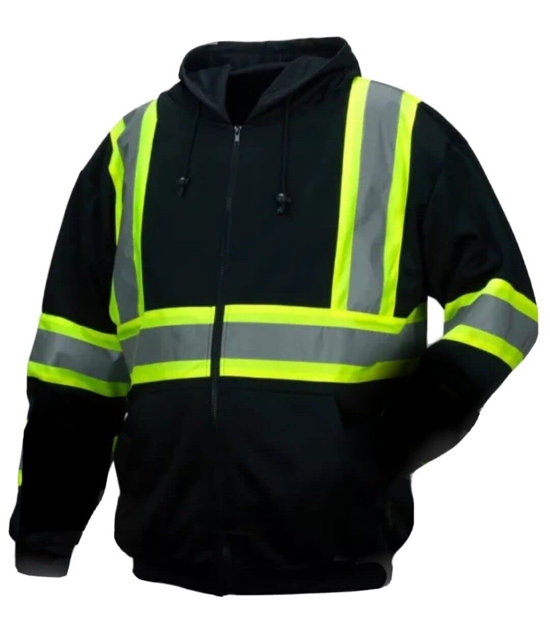 Exgreem High Visibility Hi Vis Hoodies Class 3 Safety Hooded Fleece Lined Sweatshirt (as1, alpha, xx_l, regular, regular, Black, XXL)