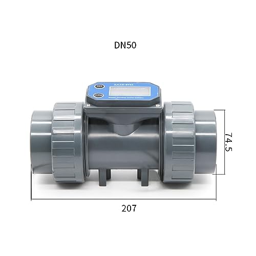 Flow Control Meter DN25-DN80 Water Flow Meter, LCD Digital Display Flowmeter, PVC Pipe Liquid Water for Farm Garden Irrigation Used in Petroleum,Food, Etc.(DN50 Without Cable)