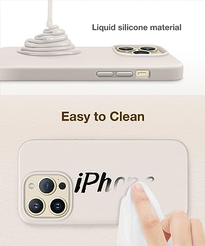GONEZ for iPhone 14 Pro Case, with 2 Pack Screen Protector + 2 Pack Camera Lens Protector, Soft Anti-Scratch Microfiber Lining, Shockproof Protective Liquid Silicone Phone Cover 6.1'', Stone