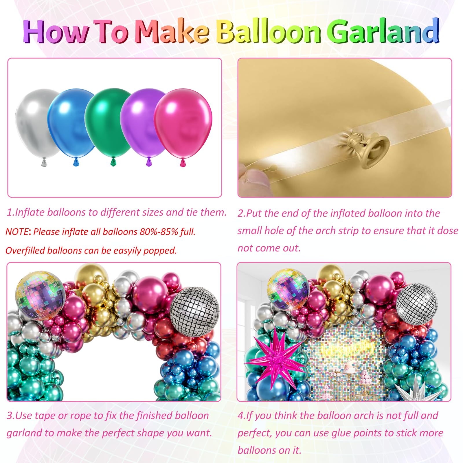 Chrome Balloon Garland Arch Kit 126Pcs Disco Party Decorations with Disco Ball Balloons and Explosion Star Foil Balloons for 80s 90s Disco Birthday Graduation Galaxy Prom Party Decoration