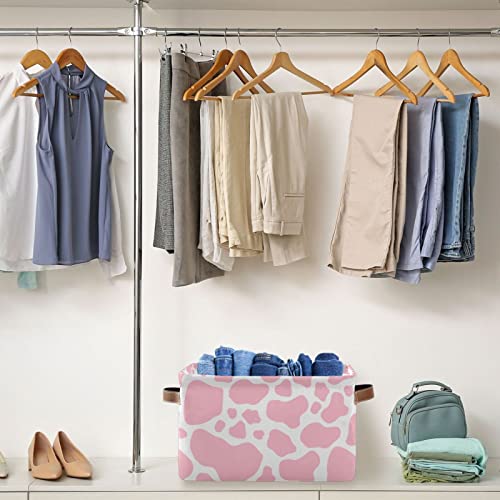 HJJKLLP Large Storage Basket Black White Cow Print Pink Cow Print Foldable Storage Box Organizer Bins with Handles for Shelf Closet Bedroom Home Office