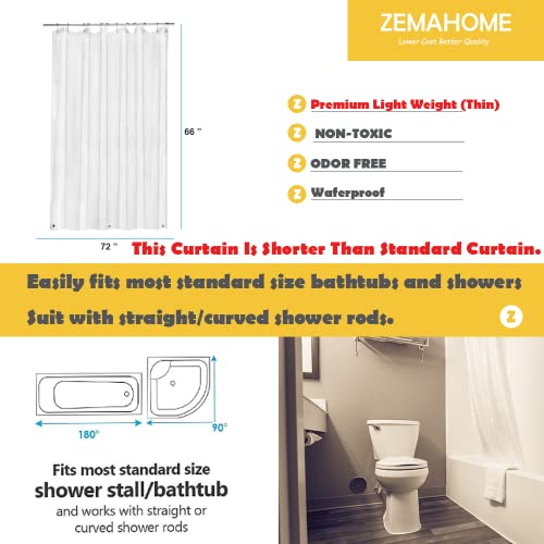 ZEMAHOME 72" x 66" Short PEVA Plastic Shower Curtain Liner - 1 Pack Premium Light Weight Clear Bathroom Shower Showroom Curtain Liner with Rustproof Metal Gromments and Weighted Magnet