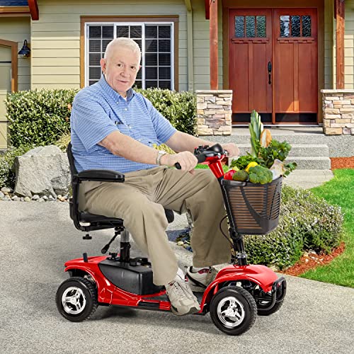 Cebihy 4 Wheel Mobility Scooter, Electric Power Mobile Scooters for Seniors Adult with Lights Collapsible and Compact Duty Travel Scooter w/Basket and Extended Battery