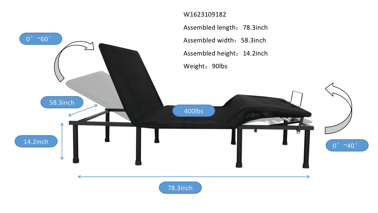 ccko Electric Adjustable Bed Frame with Independent Head & Foot Incline, Queen Size Adjustable Bed Base Motorized Bed Frame with Remote Control and Quiet Motor, Quick and Easy Assembly