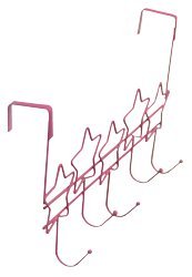 Southern Homewares Over The Door 5 Hanger Hooks Storage Organizer Rack, Pink Stars