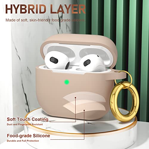 GMUDA for AirPods 3 Case, Protective Silicone Cover with Keychain, Compatible with AirPods 3rd Generation Case(2021), Front LED Visible (Tan)