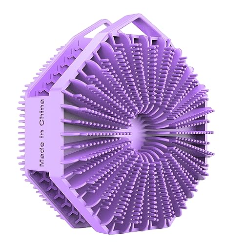iTokGok® 2 in 1 Silicone Body Scrubber, Dual-Sided Design Body Brush Silicone Body Scrubber Exfoliating Body Brushes for Sensitive Skin for Showering, Lathers Well - Light Purple