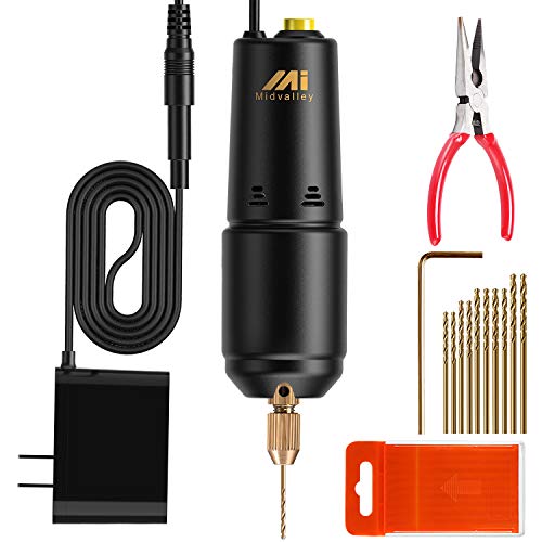 Electric Resin Drill Set, Midvalley Pin Vise Electrical Mini Hand Drill Kit with 10Pcs Twist Drill Bits (0.8-1.2 mm) Tool, for Resin Craft, DIY Jewelry Making Keychains, Pendant, Plastic Wood.