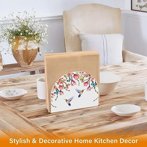 Napkin Holder, Clear Acrylic Paper Napkin Holders Tropical Flowers Butterfly Hummingbird Tissue Box Dispenser Stand Tabletop Space Saver Upright Napkin Towel Holders for Kitchen Restaurant Home Decor
