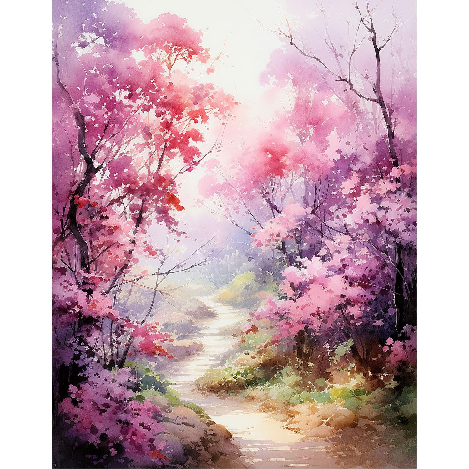 Didfig Easy DIY Paint by Numbers Kit for Adults Beginner Canvas 16x20 Inch Pink Tree Path Large Scenery Paint by Numbers for Home Wall Decor Gifts