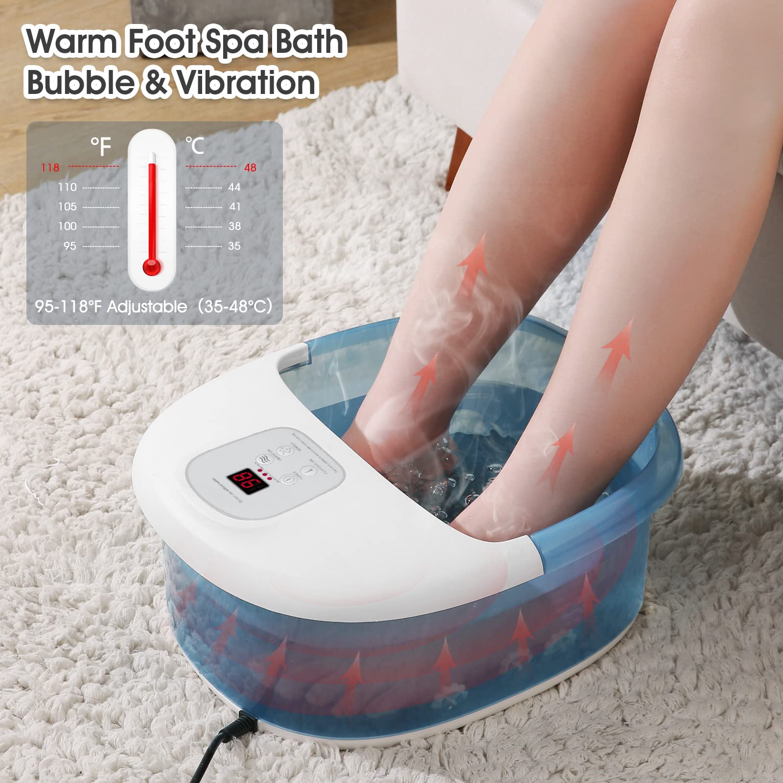 CHRUN Foot Spa Bath Massager with Shiatsu Massage Heated Vibration, Air Bubbles 14 Massage Roller Storage Boxes, Fast Heating and Adjustable Temperature Control 95-118℉ for Family Feet Stress Relief