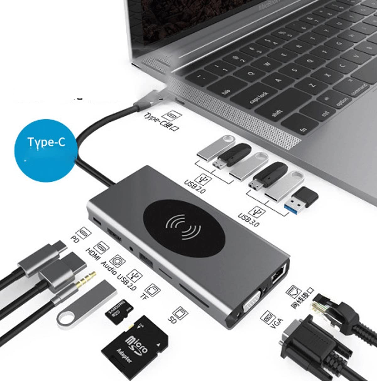 Feilx Ultra-Slim Data USB Hub, USB Type C Hub USB 3.0 Type-C Hub to HDMI Adapter 4K Thunderbolt 5 USB C Hub with TF SD Reader Slot PD