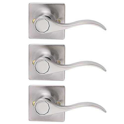 Gobrico Wave/Drop Door Levers with Square Plate Right-Handed Dummy Door Lock Inactive One-Side Door Handles in Satin Nickel 3 Pack