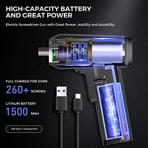 Electric Screwdriver Cordless, 3.6V Cordless Electric Screwdriver with 42pcs Screwdriver Bits, USB-C Charging & LED Light, 1500mAH Li-ion and Storage Bag, Power Screwdriver for Home and Professional