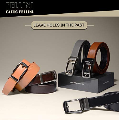 Carlo Fellini Mens Genuine Leather Ratchet Dress Belt with Slide Belt for men ([2 Pack] Black Black/Black Silver, ADJUSTS TO FIT 28-44)