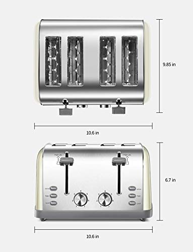 Toaster 4 Slice, Extra Wide Slots, Stainless Steel with High Lift Lever, Bagel and Muffin Function, Removal Crumb Tray, 7-Shade Settings with Warming Rack, Silver, Yabano
