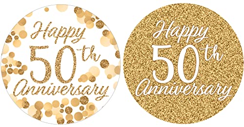 Gold 50th Anniversary Party Favor Stickers - 1.75 in - 40 Labels