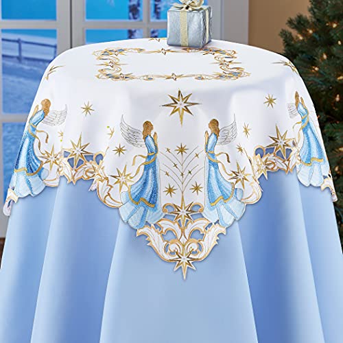 Collections Etc Embroidered Angels Table Linens with Star Accents - Christmas Dining Room Decor