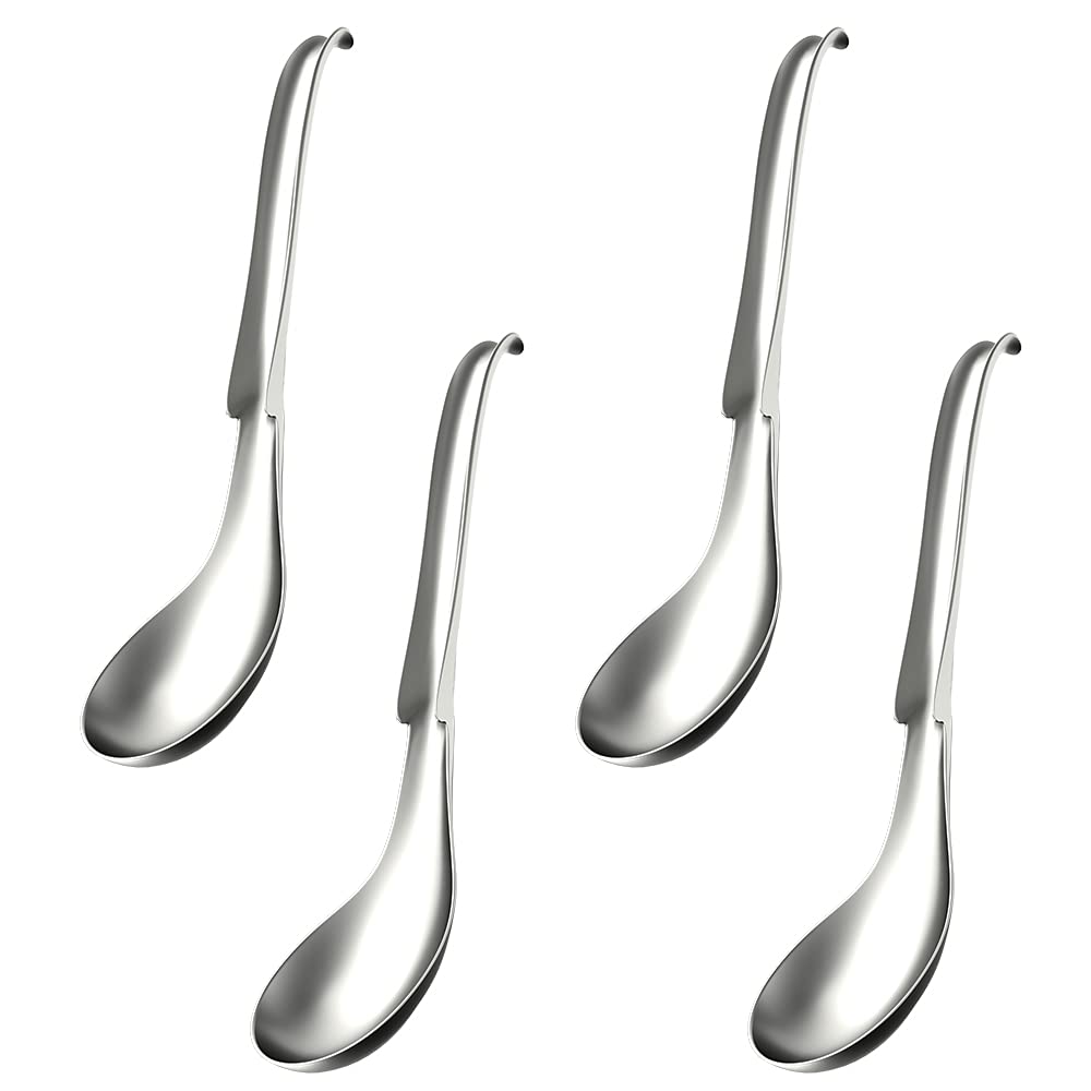 Dinner Soup Spoons, 4 Pcs Stainless Steel Spoons Table Spoon Silverware Silver Spoons for Soup, Rice, Tea, Milk, Coffee, Dessert, Dishwasher Safe