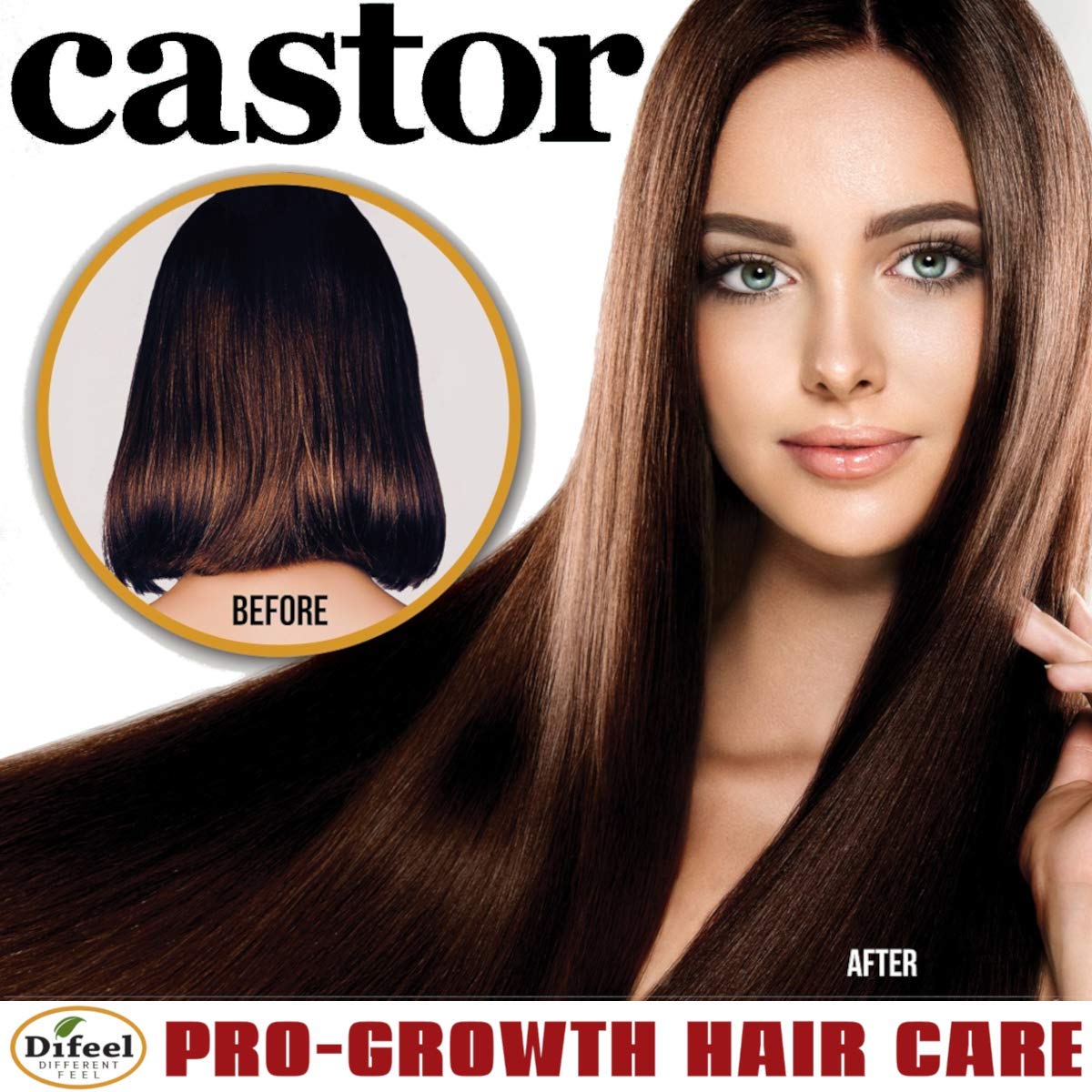 Difeel Castor Pro-Growth Hair Care Gift Set - 4-PC Shampoo, Conditioner, Hair Mask, and Hair Oil