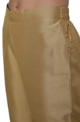 Janasya Gold Gota Patti Poly Silk Straight Kurta Set With Dupatta