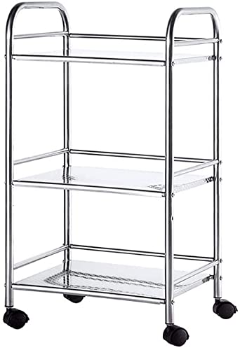 ZHIVIQ Three-Layer Storage Rack Kitchen Stainless Steel Multi-Functional Trolley Home Storage Rack Non-Slip and Scratch-Resistant