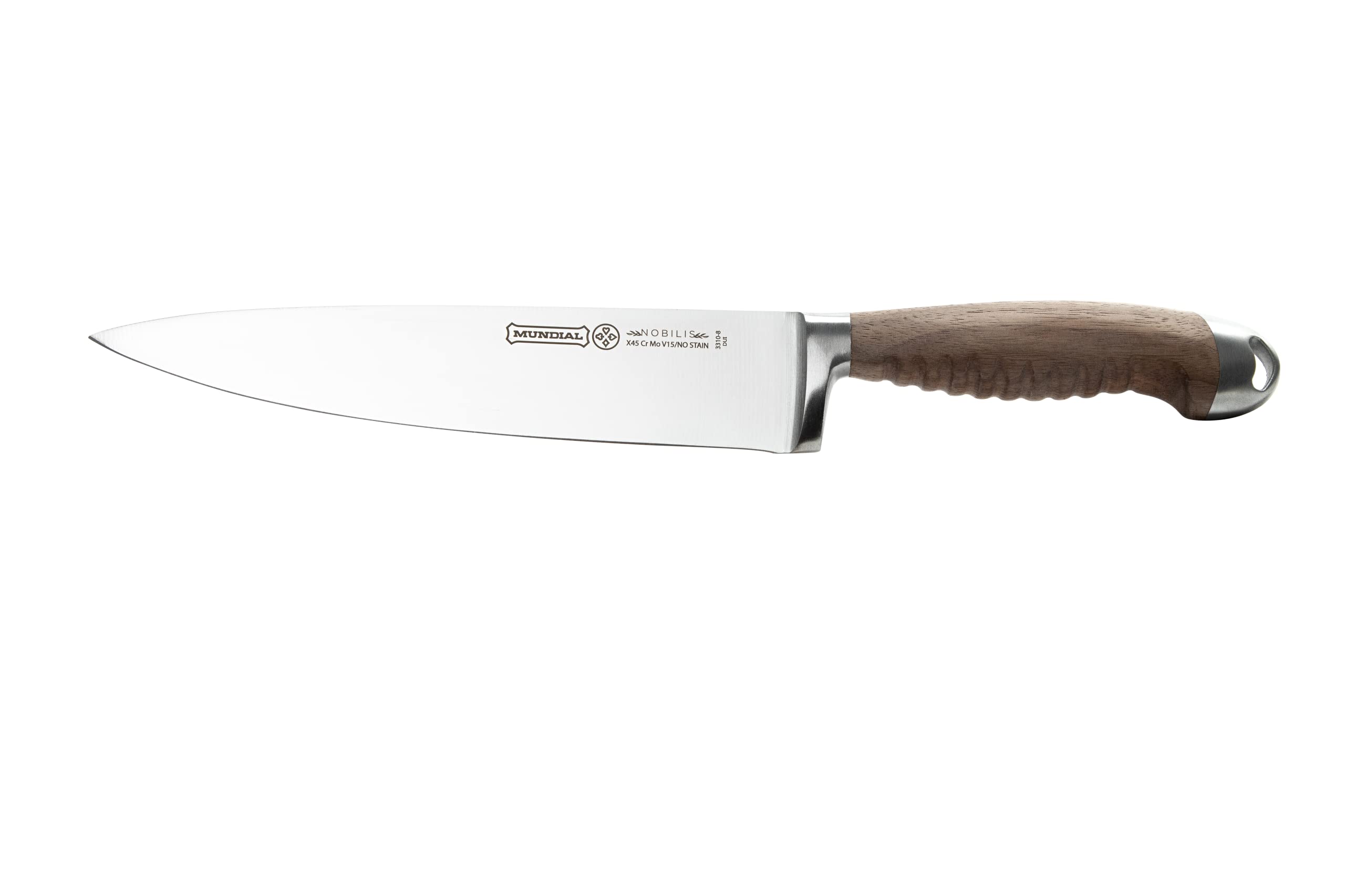 Mundial Nobilis Series, 10-Inch Chefās Knife - Stainless Steel Blade with Ergonomic Wood Handle, Ideal for Cutting Meats, Durable & Corrosion-Resistant