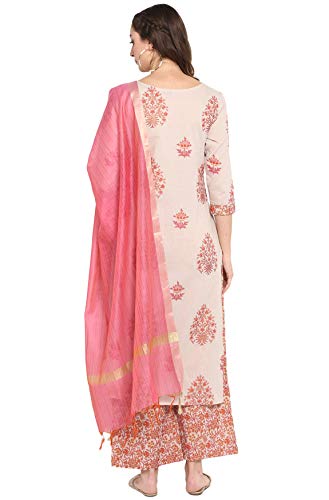 Janasya Indian Women's Multicolor Pure Cotton Kurta with Palazzo and Dupatta(SET172-KR-PP-XXL)