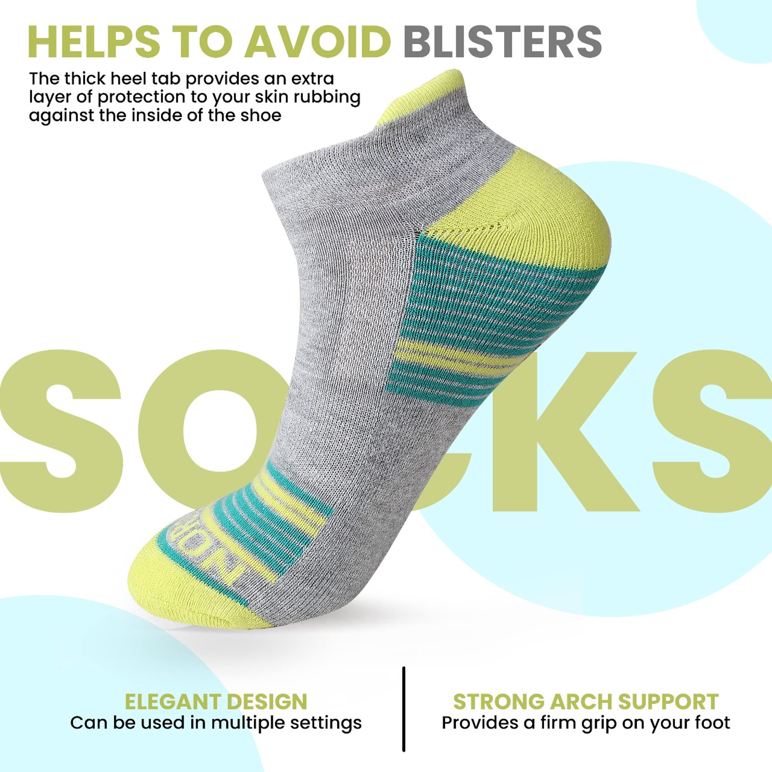 Compression Ankle Socks for Men & Women, Pack of 6, Athletic Cushioned Socks, Hiking, Running & Daily Wear, Size 7-10.