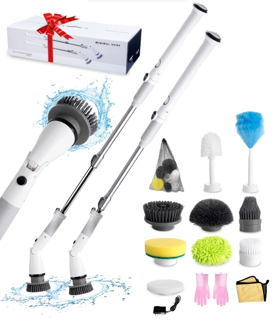 Electric Spin Scrubber, Cordless Bathtub Power Scrubber with Long Handle & 9 Replaceable Heads, Detachable As Short Handle, Shower Cleaning Brush Household Tools for Bathroom & Tile Floor, Car.